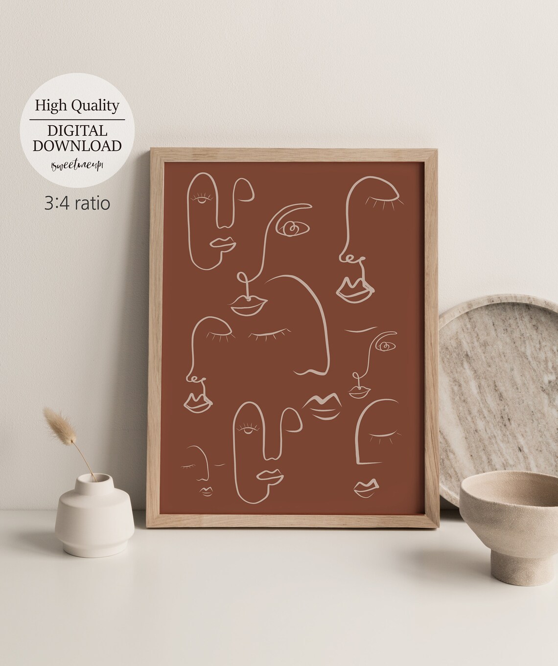 Abstract Faces Line Art Print, Printable Wall Art, Minimalist Artwork ...