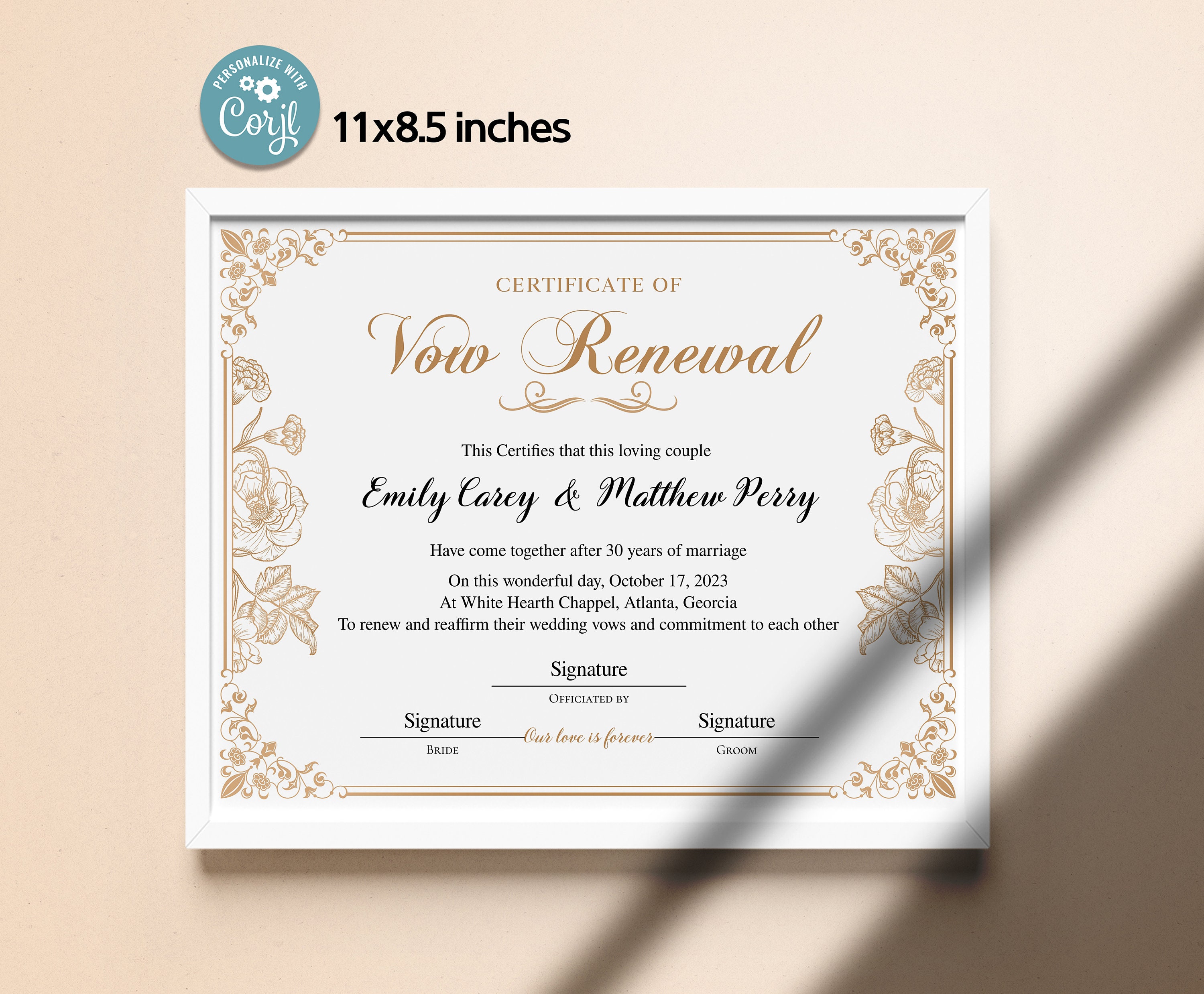 Vow Renewal Certificate, Editable Printable Wedding Certificate ...