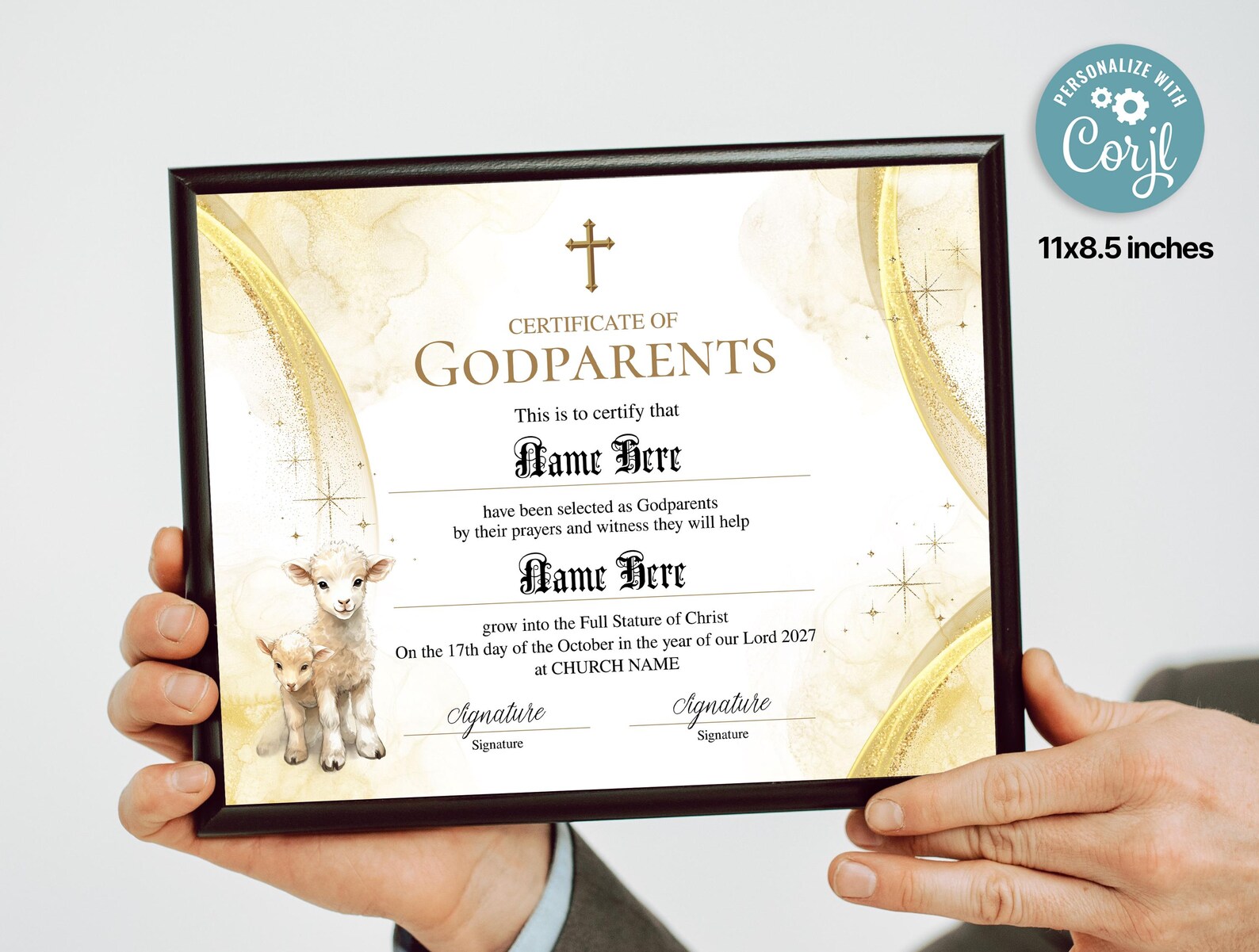 Gold Godparents Certificate Template, Printable Editable Godparents ...
