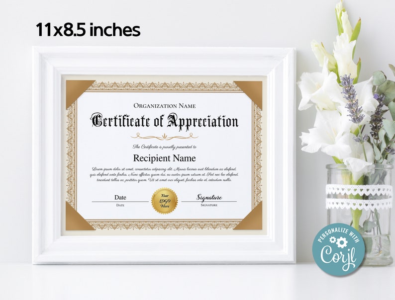Editable Certificate of Appreciation Template, 11x8.5 Appreciation ...