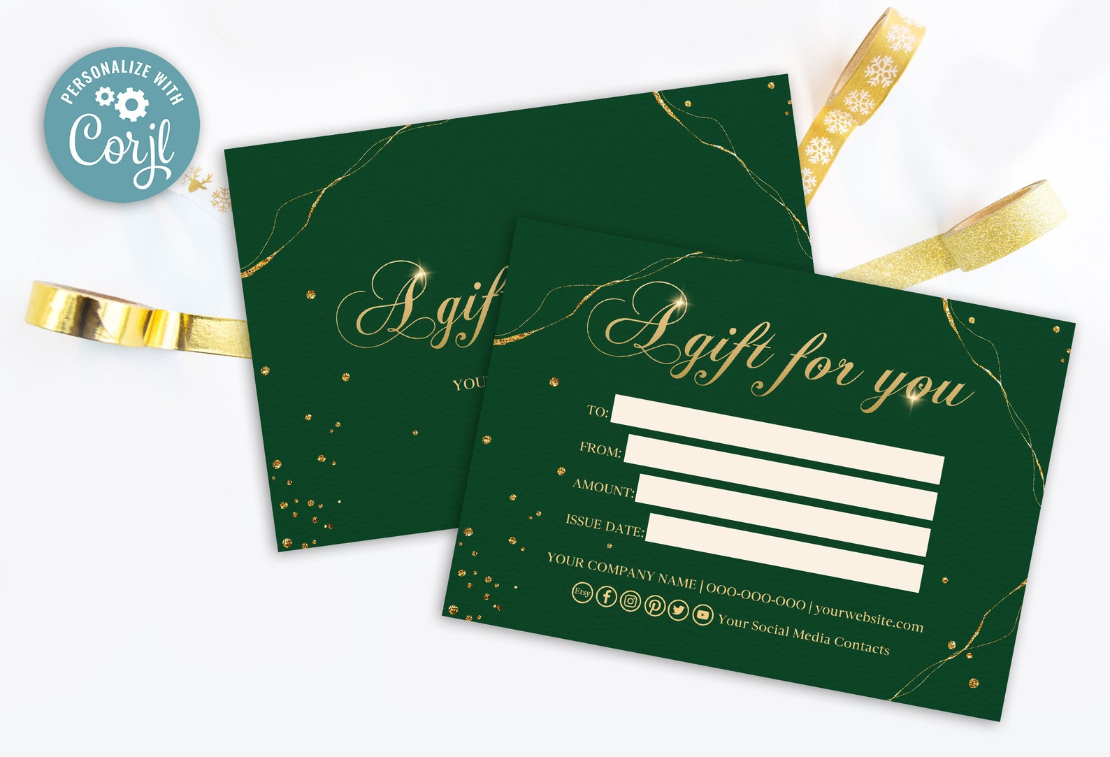 Green Gift Certificate Template, 5x7 Gift Voucher, Modern Gift ...