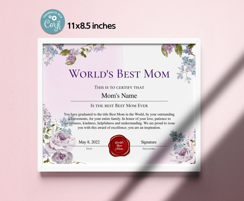 Best Mom Mother's Day Award Certificate Template - Etsy