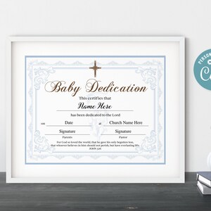 11x8.5 Baby Dedication Certificate, Baby Boy Dedication Certificate ...
