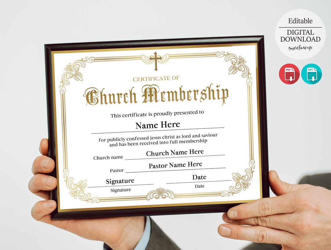 Church Membership Certificate Printable 11x8.5 New Member - Etsy