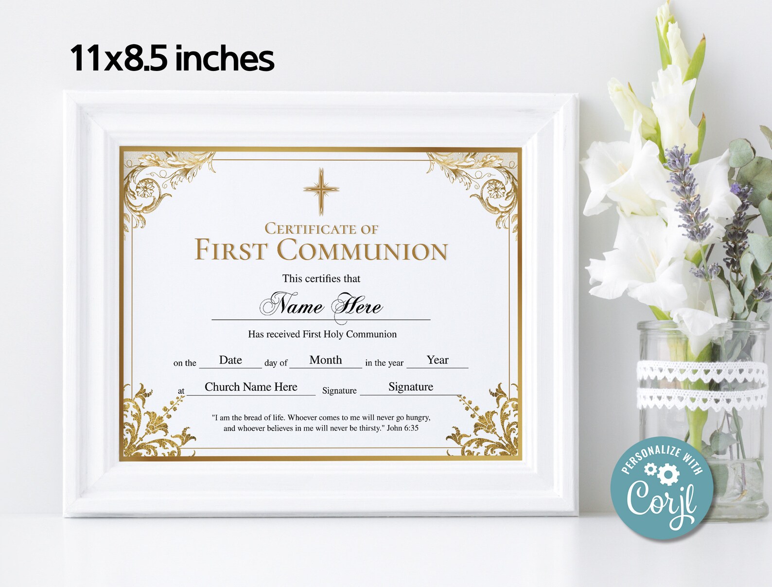 First Communion Certificate Template, Elegant First Communion Gift ...
