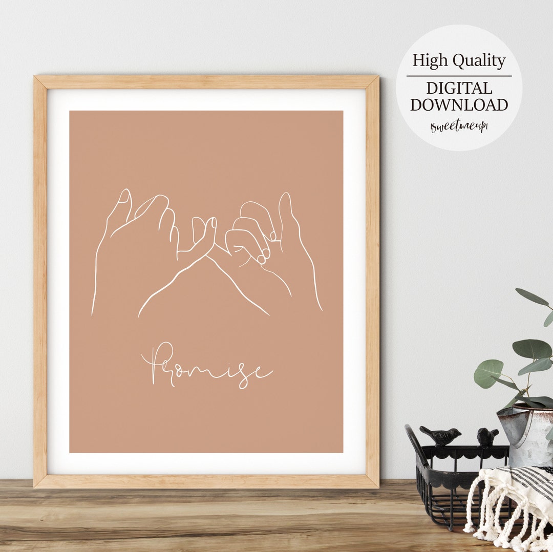 Line Pinky Promise Art Print, Minimalist Holding Hands Wall Art, Pinky ...