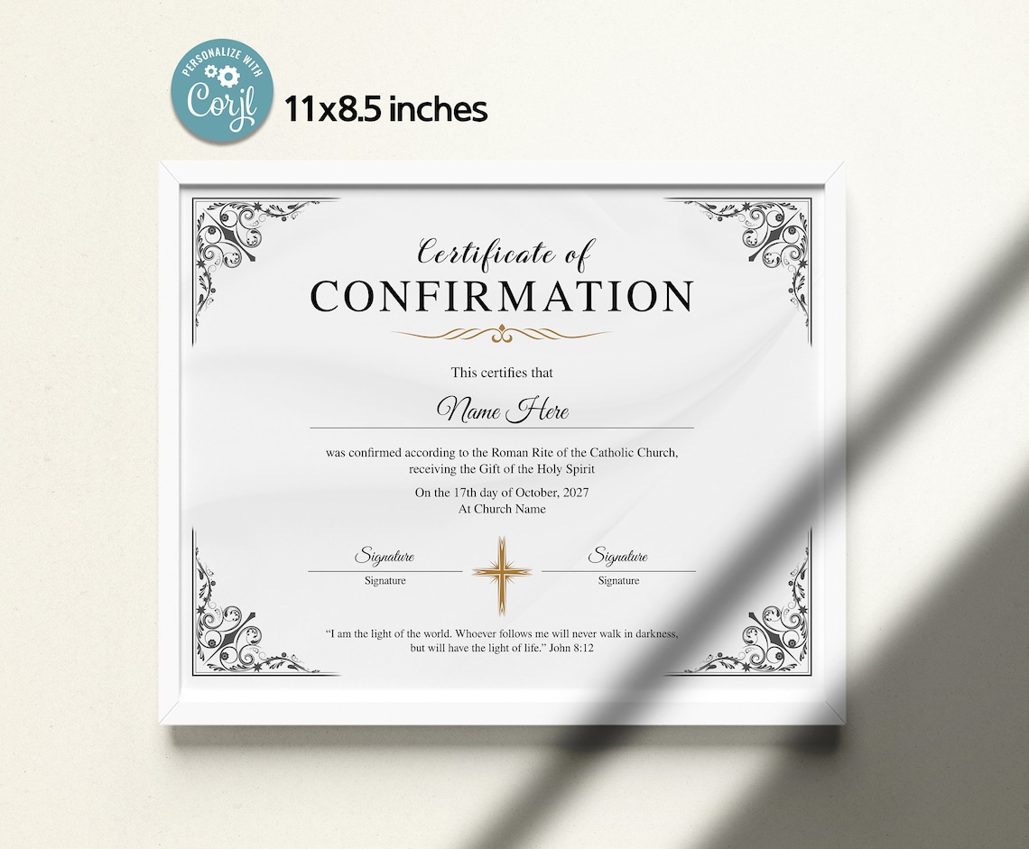 Printable Confirmation Certificate, Church Certificate Template, 11x8.5 ...