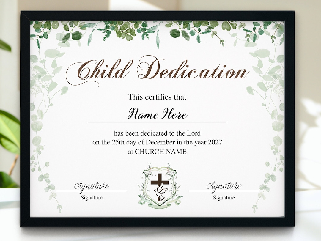 Child Dedication Certificate Template, Editable Child Dedication ...