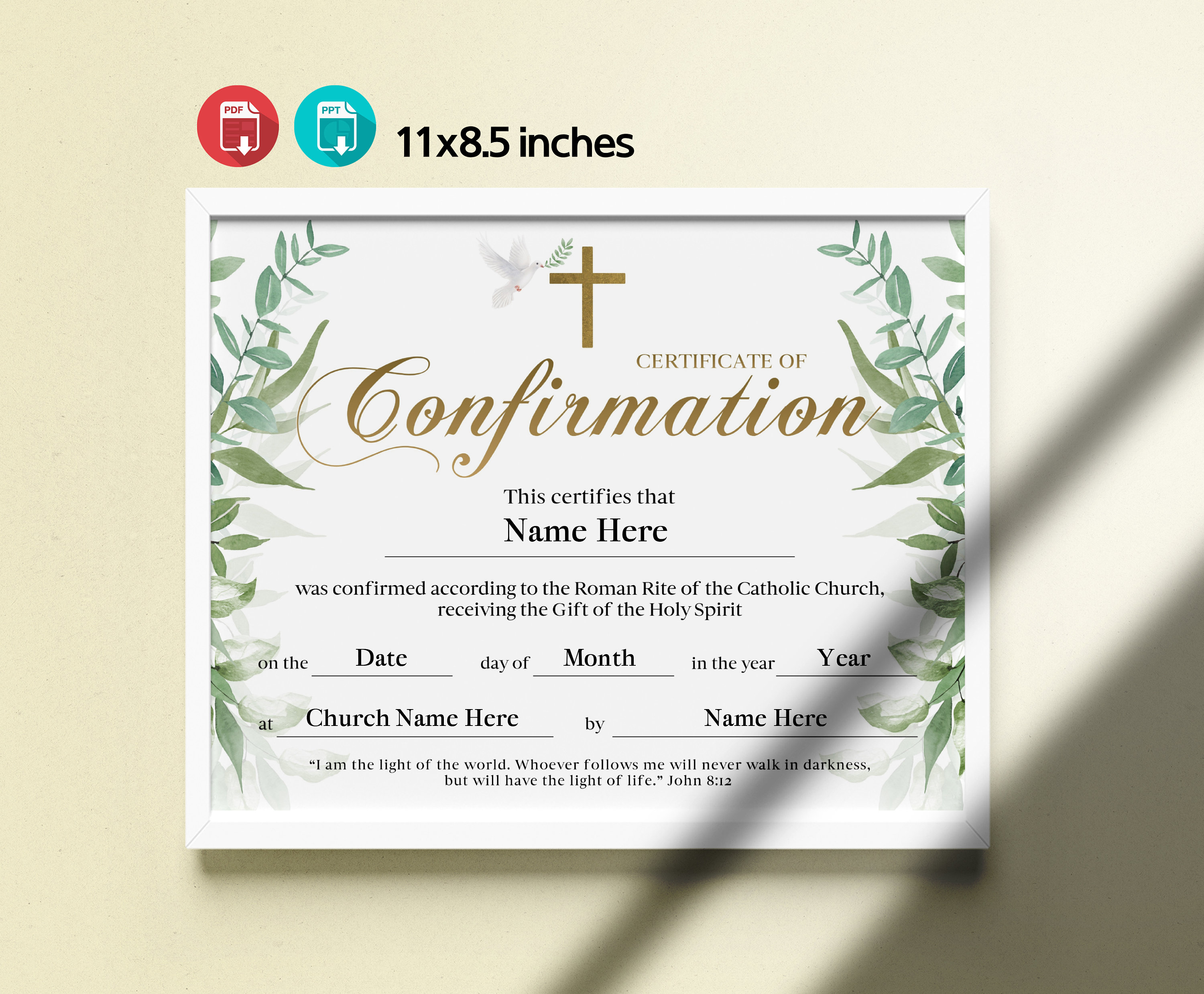 Confirmation Certificate Church Office Supplies Editable and - Etsy