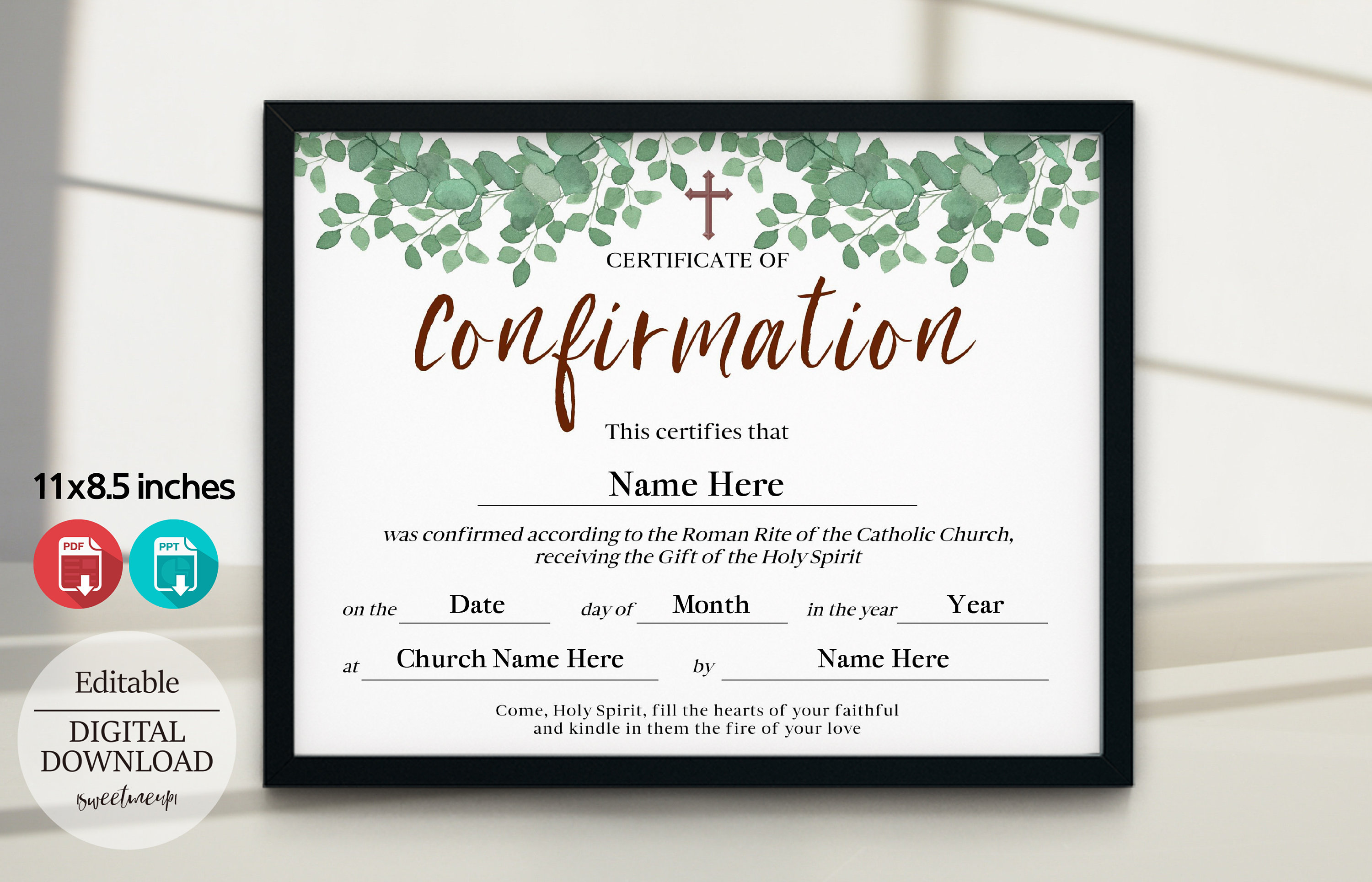 11x8.5 Catholic Confirmation Certificate Download, Confirmation ...