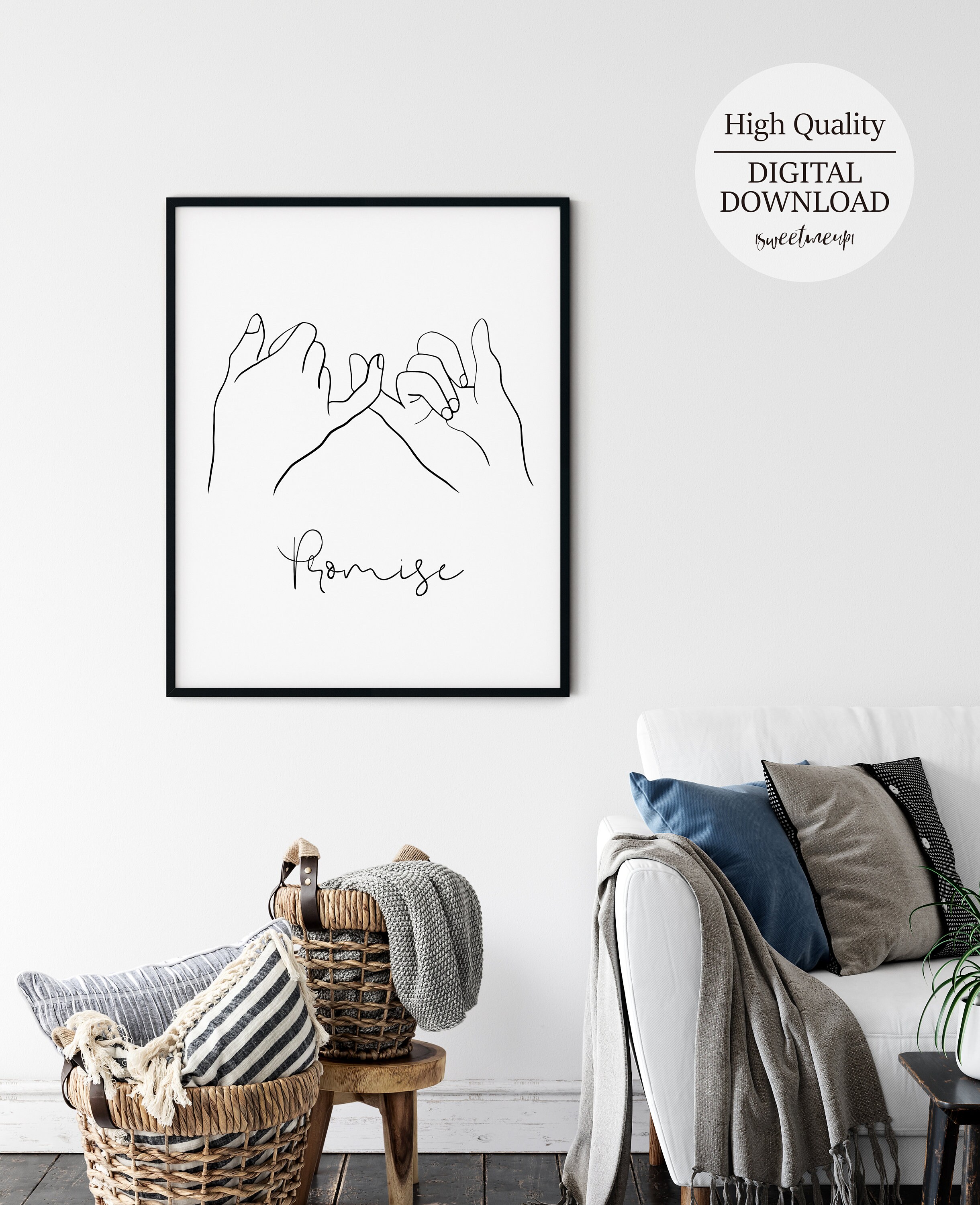 Pinky Swear Line Art Couple Line Drawing Pinky Promise Hands | Etsy