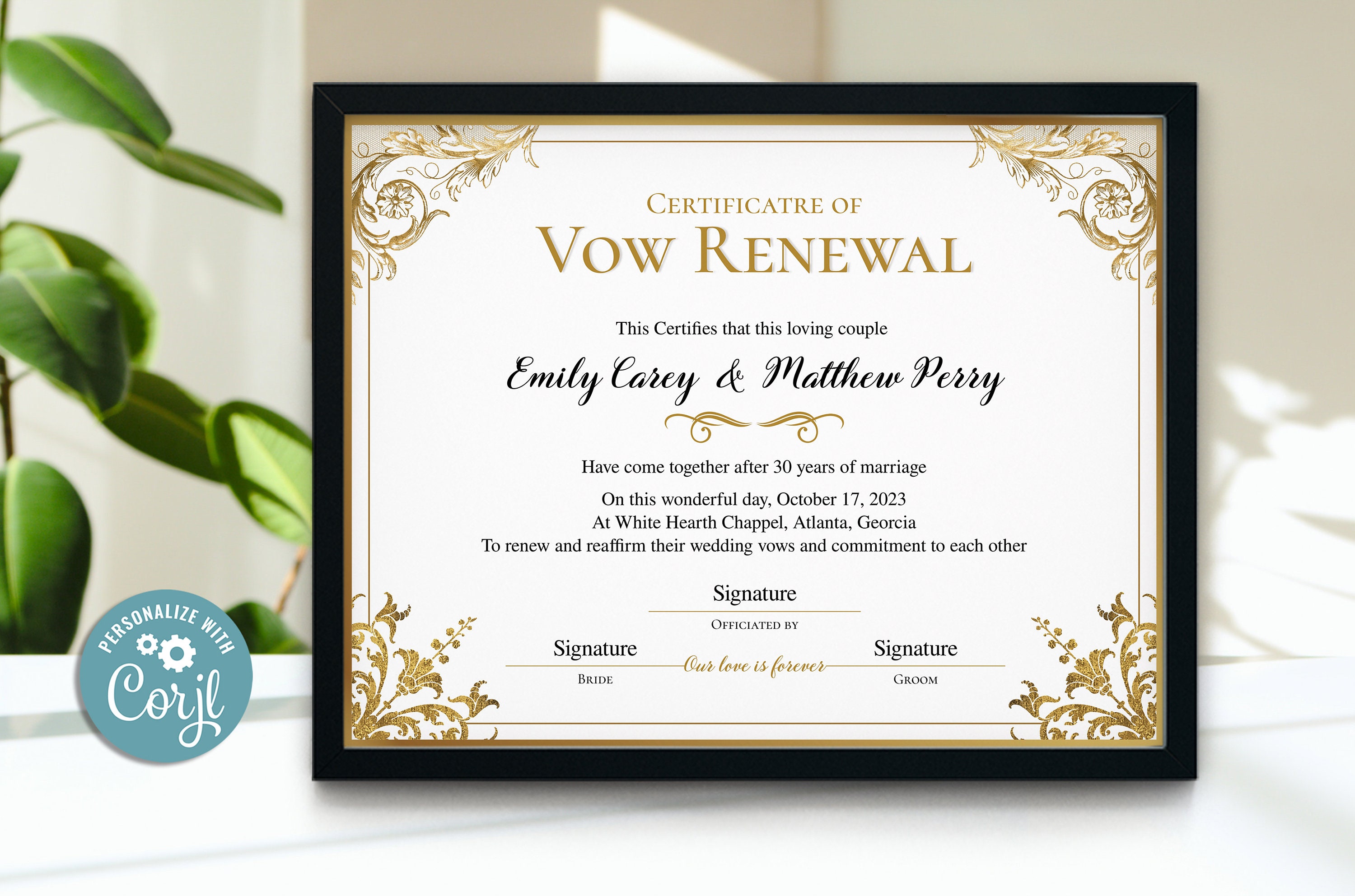 Vow Renewal Certificate Elegant Certificate of Vow Renewal - Etsy
