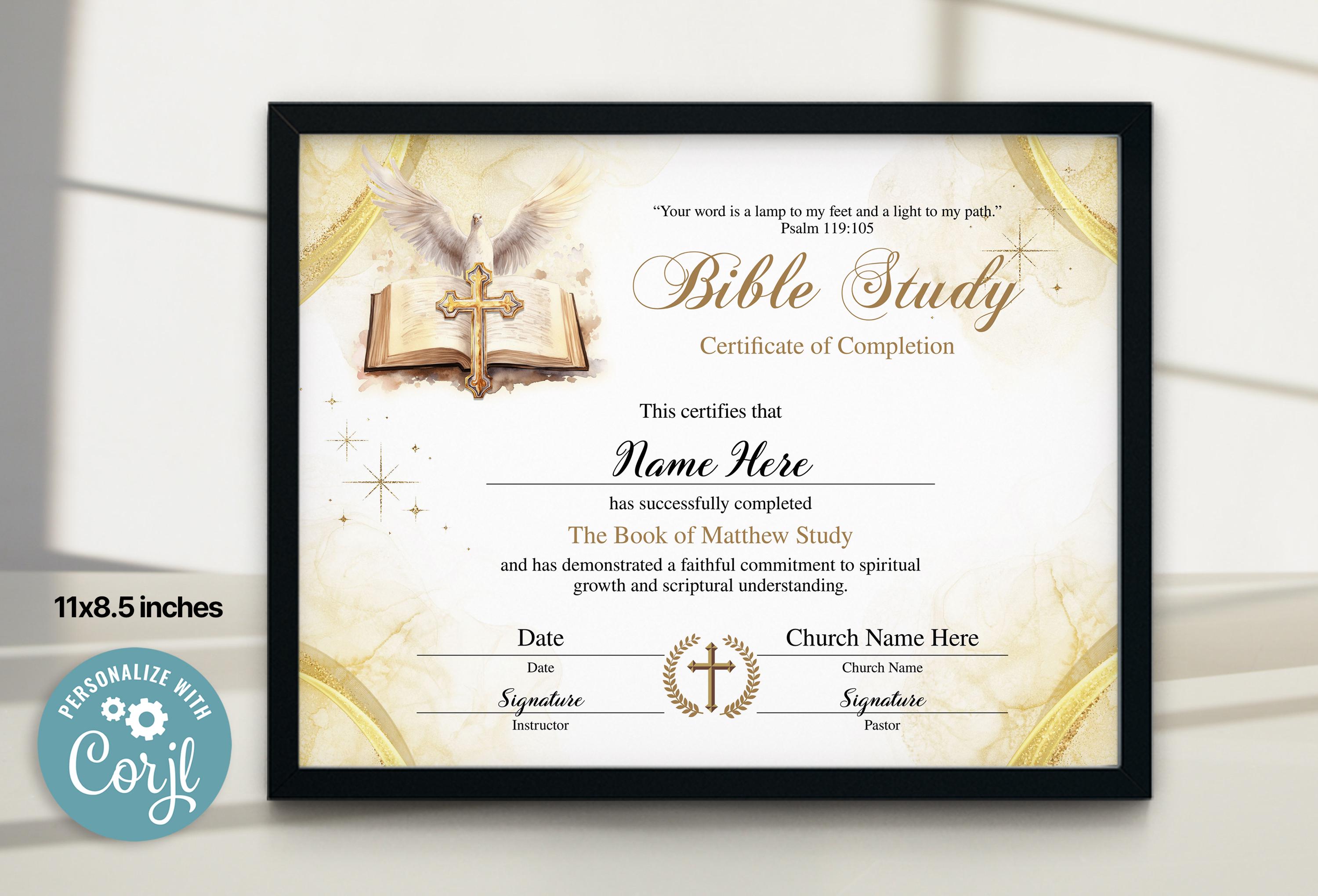 Elegant Bible Study Certificate of Completion Template, Digital Bible ...