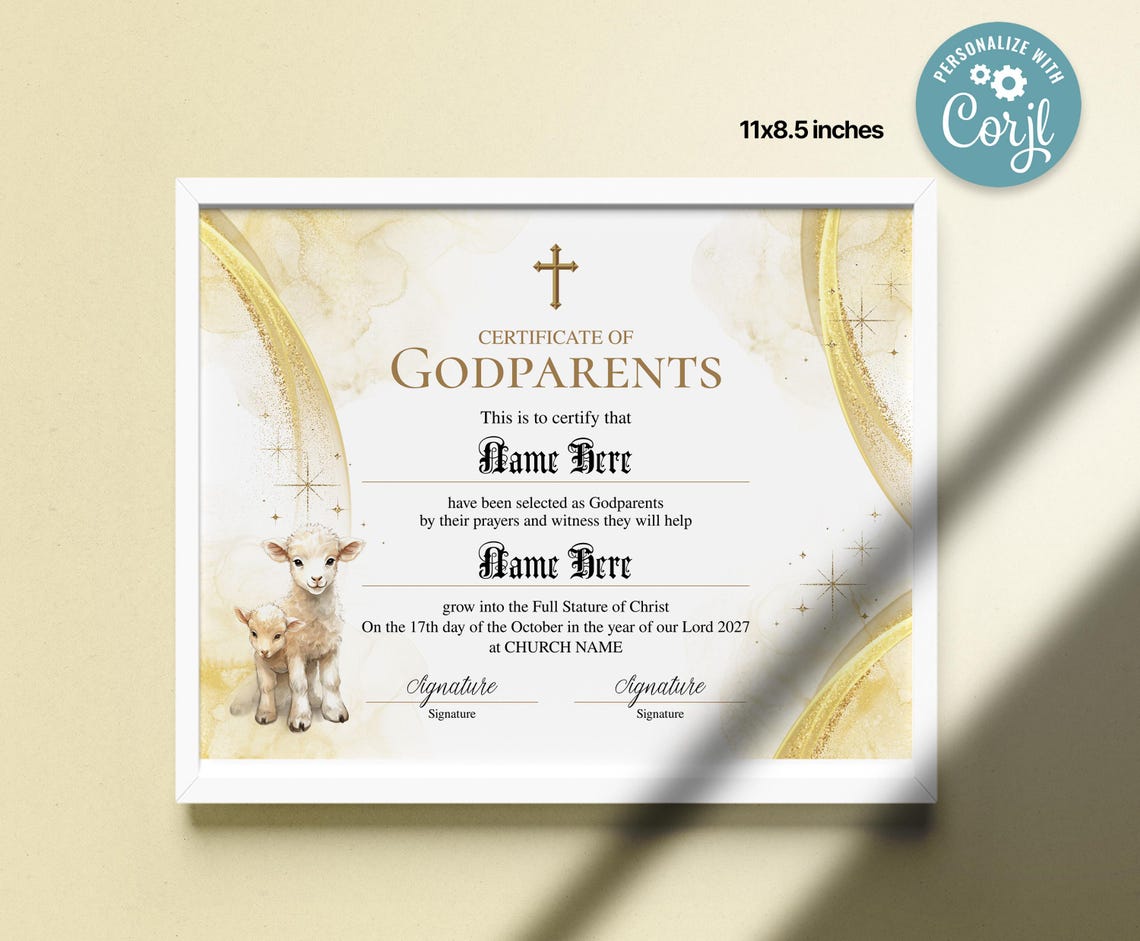 Gold Godparents Certificate Template, Printable Editable Godparents ...