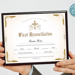 First Reconciliation Certificate, 11x8.5 Certificate of First ...