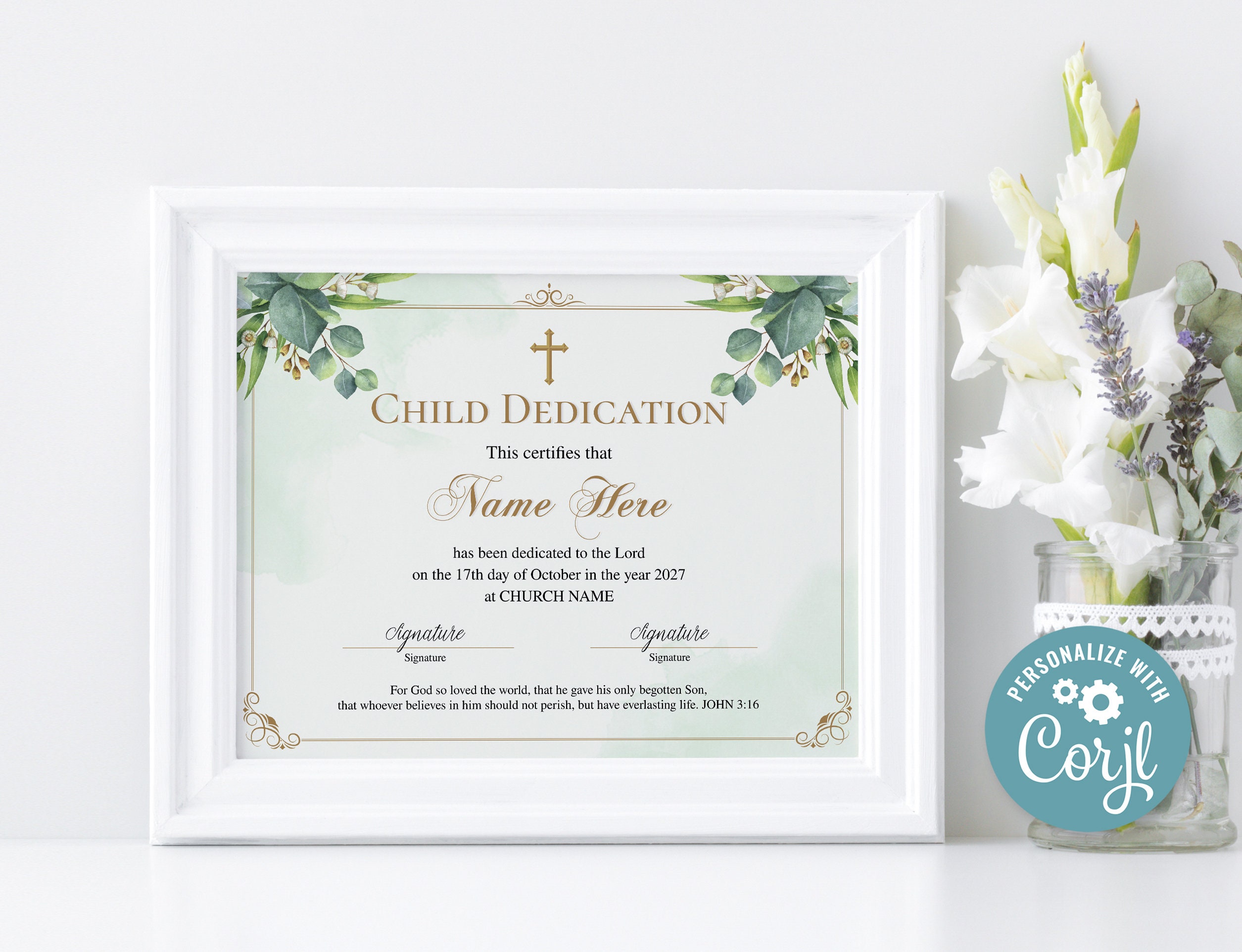 11x8.5 Child Dedication Certificate Template, Editable Child Dedication ...