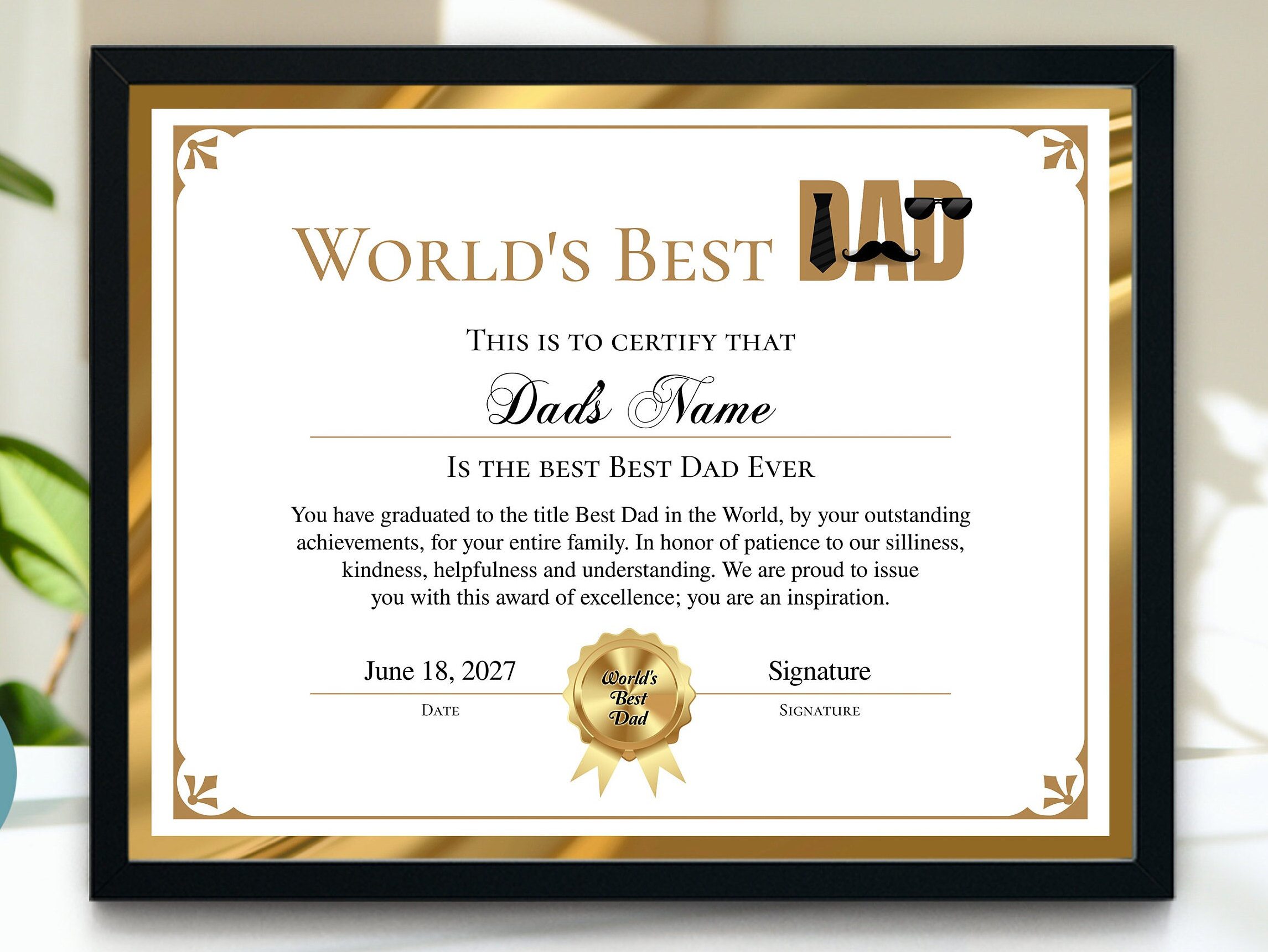 World's Best Dad Certificate Award, Best Dad Award Certificate ...