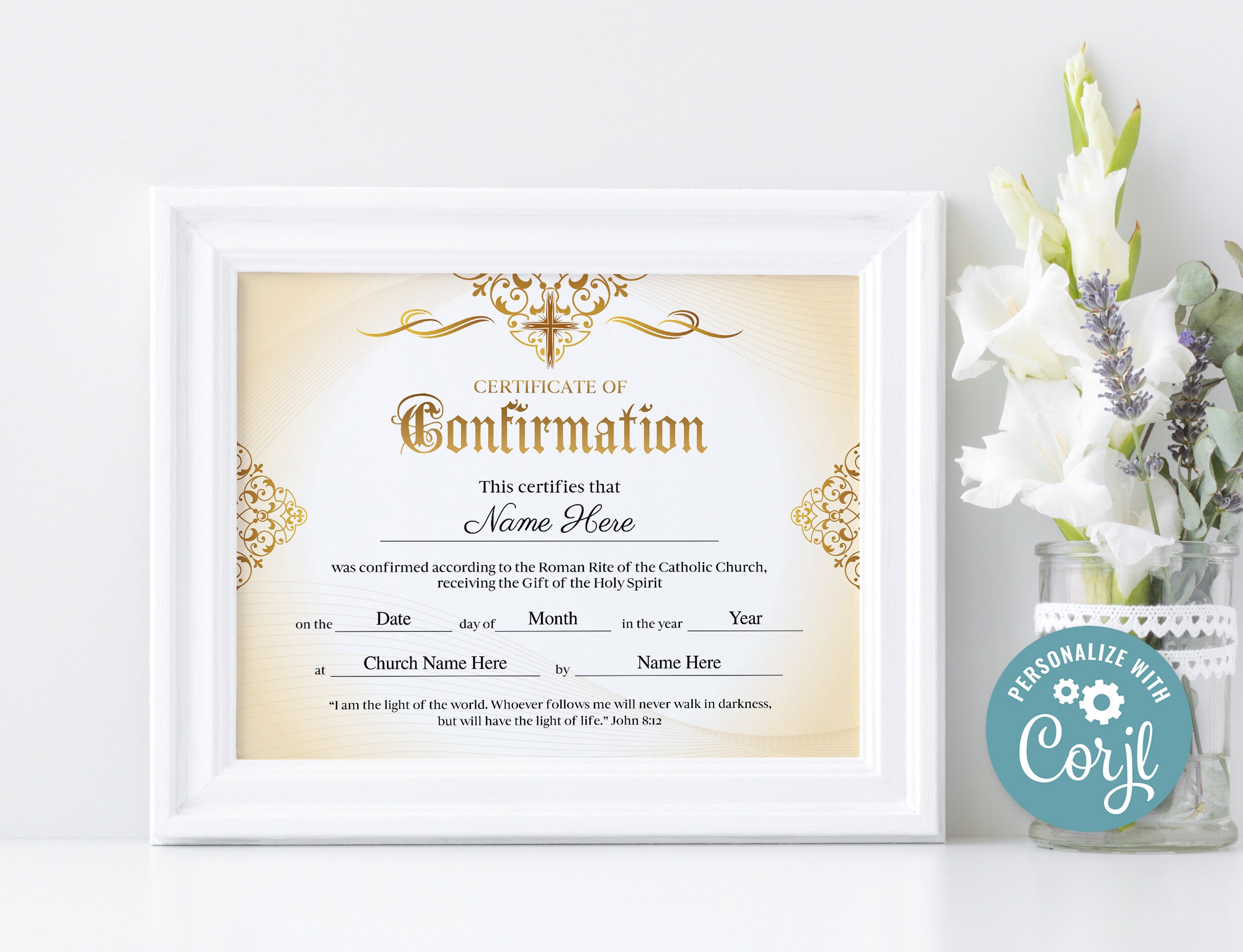 11x8.5 Gold Certificate of Confirmation, Printable Confirmation ...