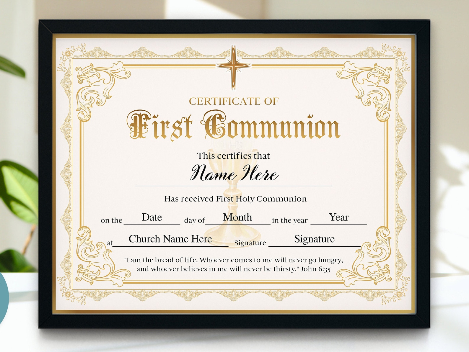 First Communion Certificate, 11x8.5 Printable First Communion ...