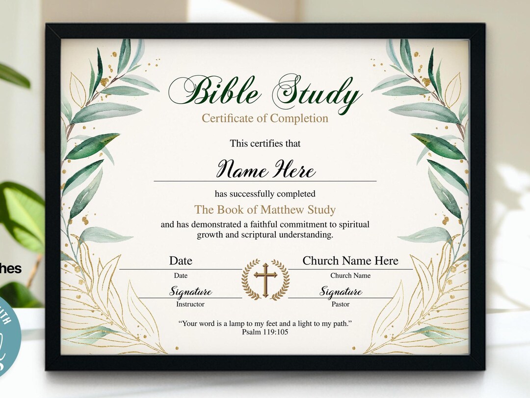 Christian Bible Study Course Certificate Template, Minimalist Bible ...
