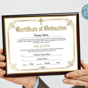 Deacon Ordination Certificate Template, Printable Certificate of ...
