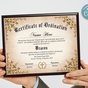 Deacon Ordination Certificate Template, Printable Editable Certificate ...
