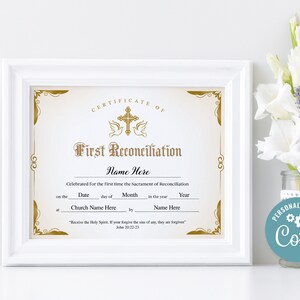 First Reconciliation Certificate, 11x8.5 Certificate of First ...