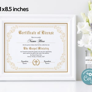 Gospel Ministry Certificate Template, Printable Ordained Minister ...