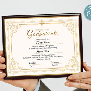 Godparents Certificate Template, Printable Editable Godparents ...