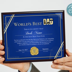 Best Dad Award Certificate, World's Best Dad Certificate Award, Father ...