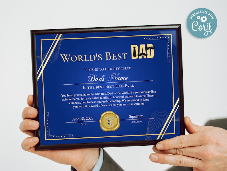 Best Dad Award Certificate World's Best Dad Certificate - Etsy