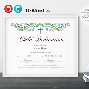 11x8.5 Child Dedication Certificate, Child Dedication Certificate ...