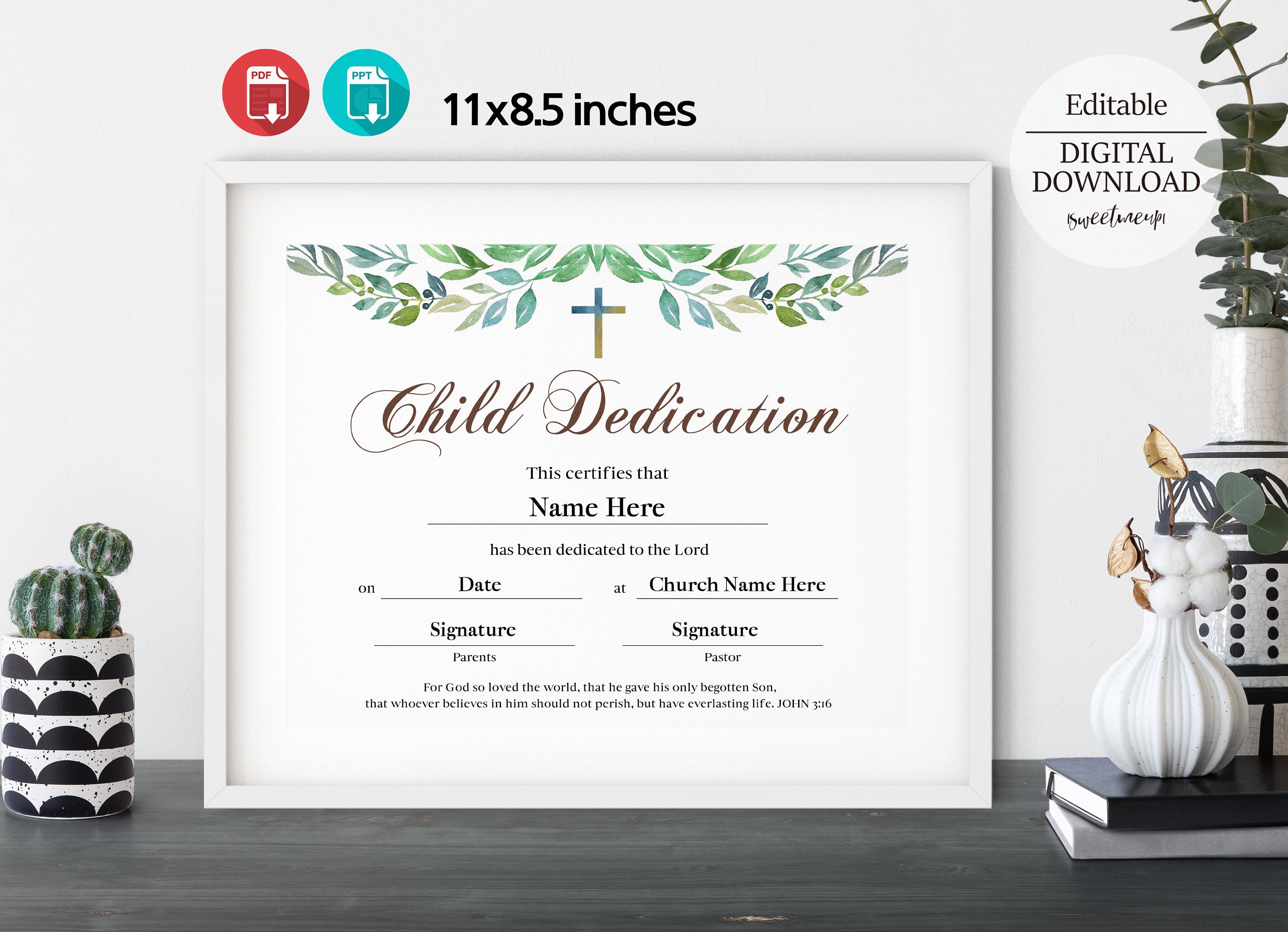11x8.5 Child Dedication Certificate, Child Dedication Certificate ...