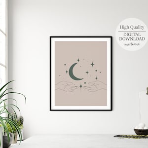 Moon Hand Printable Art, Holding the Moon and Star Print, Celestial ...