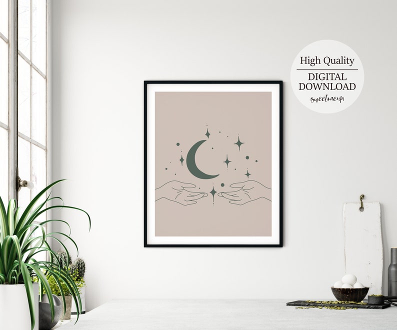 Moon Hand Printable Art Holding The moon and star Print | Etsy