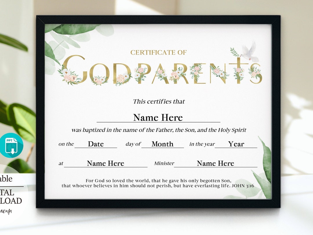 Baptism Godparents Certificate Template, PDF, PPT, Editable, Printable ...