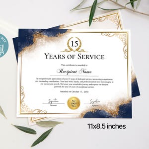 15 Years of Service Anniversary Award, Employee Recognition Editable ...