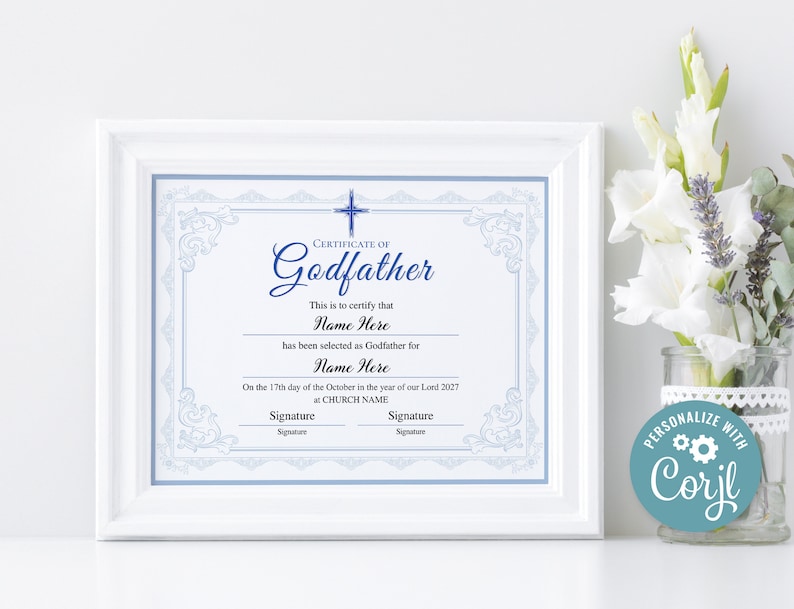 Godfather Certificate Template, Printable Editable Godfather ...