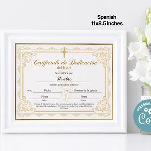 Spanish Baby Dedication Certificate Template, Dedicación Del Bebé,11x8 ...