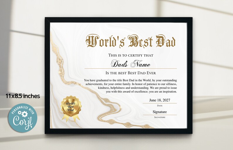 World's Best Dad Certificate Award, Printable Editable Best Dad Award ...