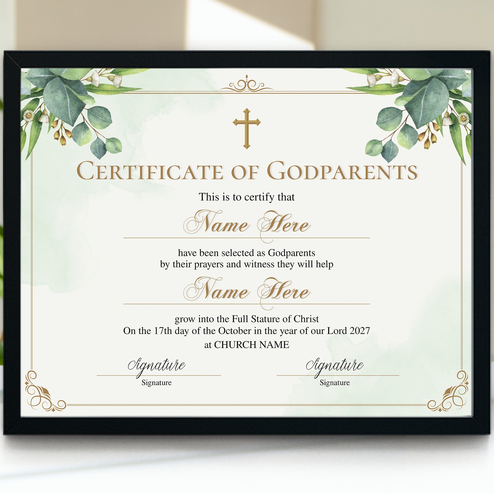 Godparents Certificate Template, Printable Editable Godparents ...