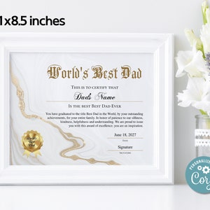 World's Best Dad Certificate Award, Printable Editable Best Dad Award ...