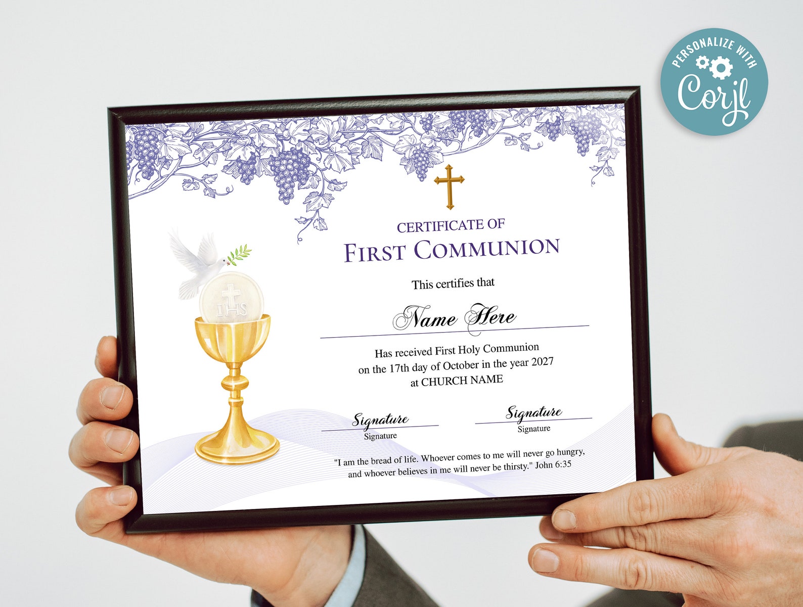 First Communion Certificate, 11x8.5 Printable First Communion ...