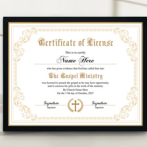 Gospel Ministry Certificate Template, Printable Ordained Minister ...
