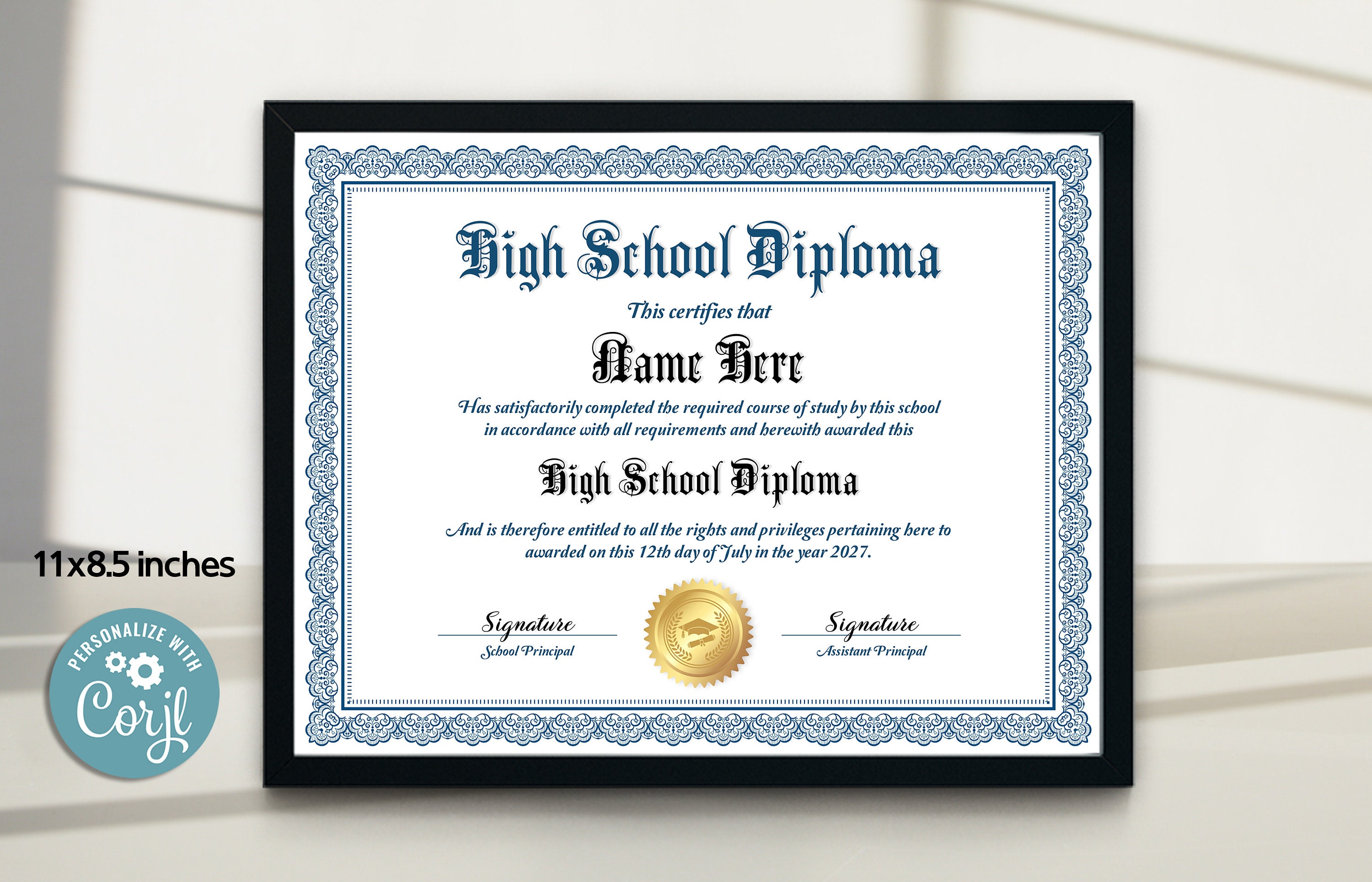 High School Diploma Template, Printable Editable Homeschool Diploma ...