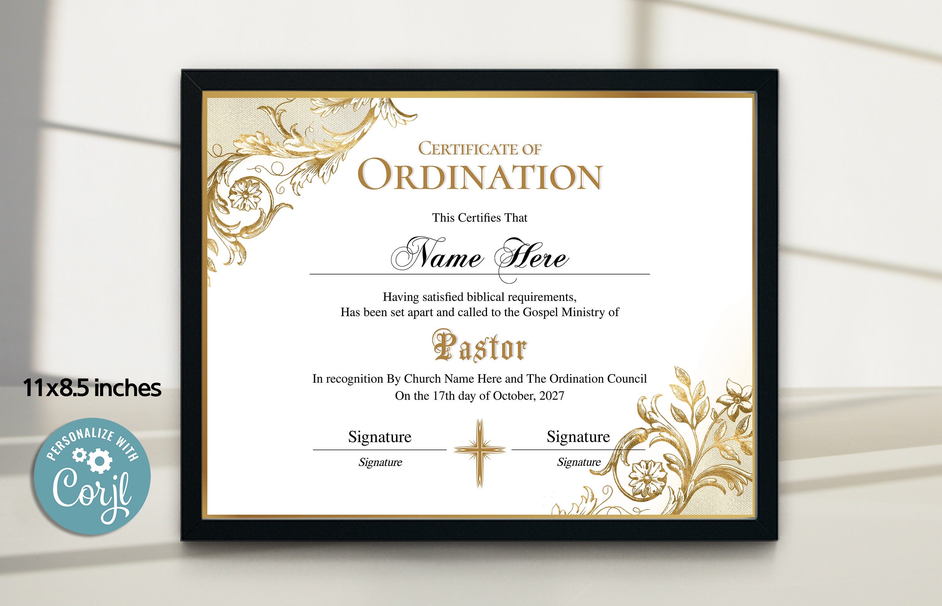 Pastor Ordination Certificate, Elegant Ordination Certificate, Printable Certificate of ...