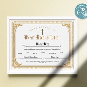 First Reconciliation Certificate, Editable Certificate of First ...