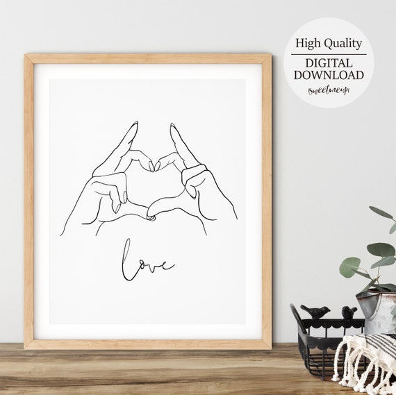 Love Hand Printable One Line Drawing Hands Line Art Hands | Etsy