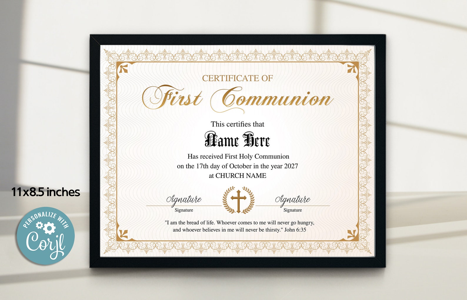 First Communion Certificate Template 11x8.5 Printable First - Etsy