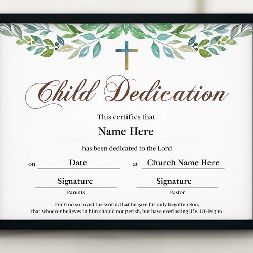 11x8.5 Child Dedication Certificate Editable Child Dedication - Etsy